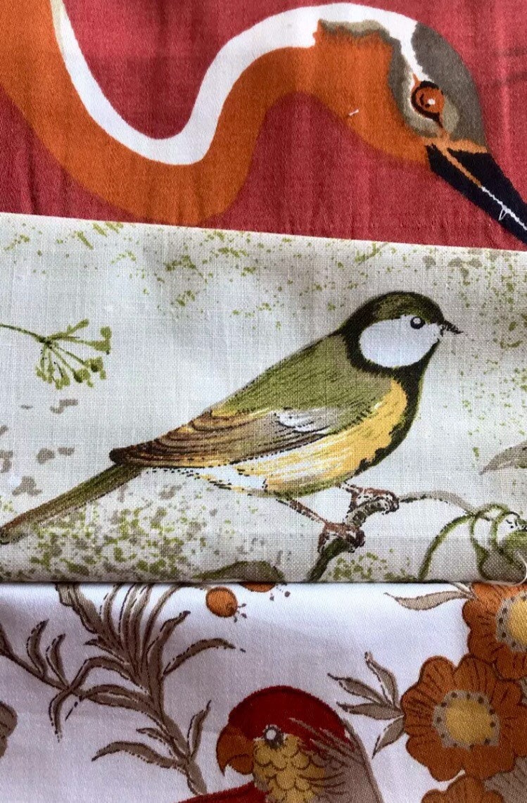 Vintage Sanderson Jonelle Crowson Fabric bird Scraps 10 - Etsy UK