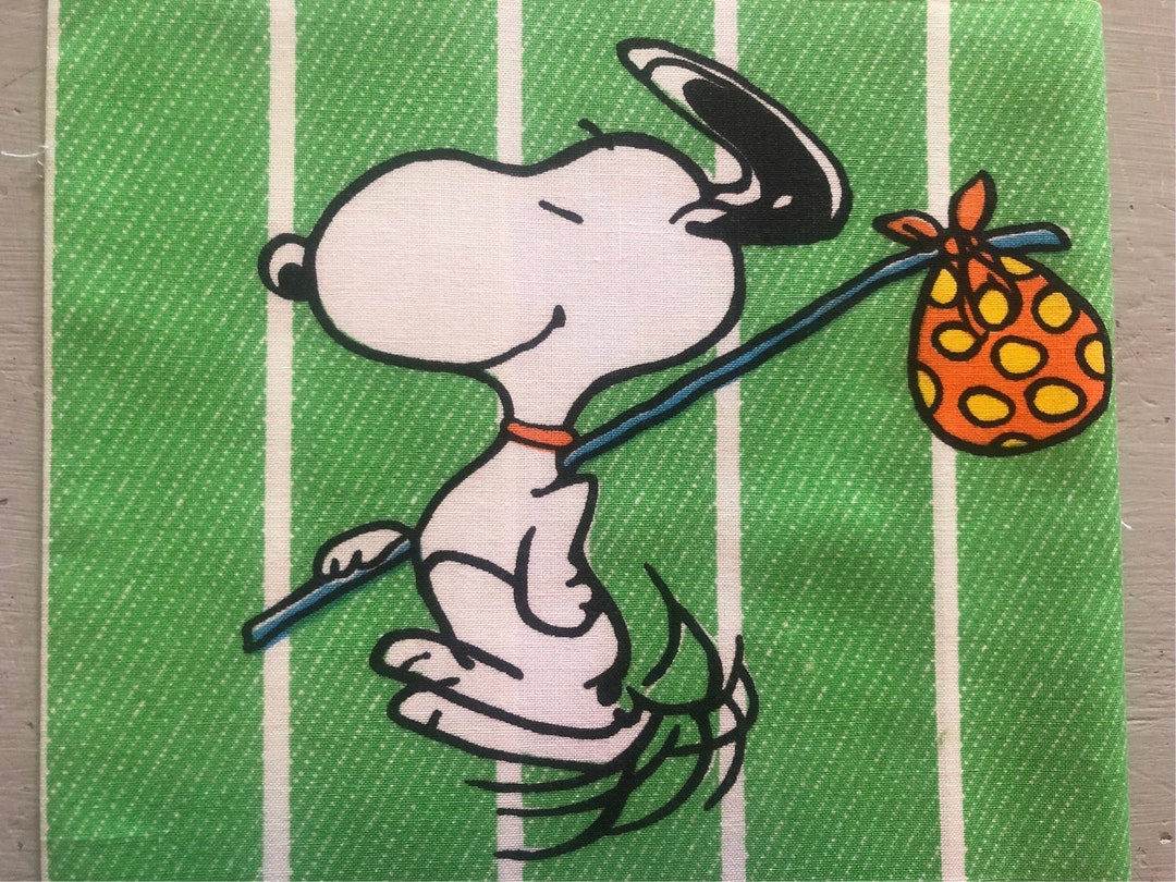 1965 Snoopy Green&white Striped Fabric Sew on Panel Original Rescued ...
