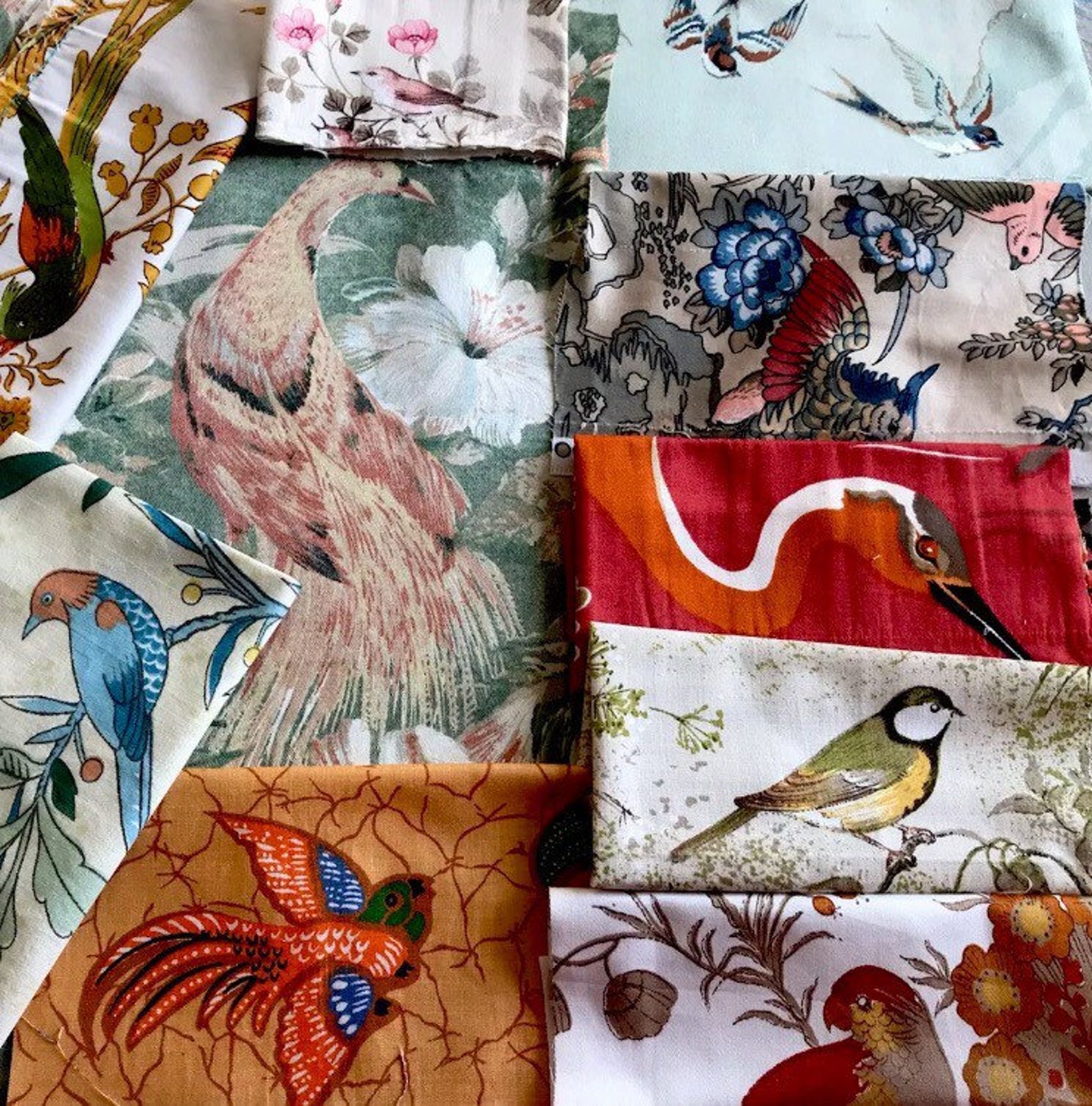 Vintage Sanderson, Jonelle , Crowson Fabric ‘bird’ Scraps - 10 ...