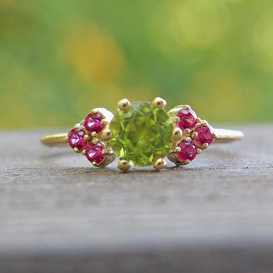 Peridot Gold Ring Multi Ruby Ring Peridot Engagement Ring - Etsy UK