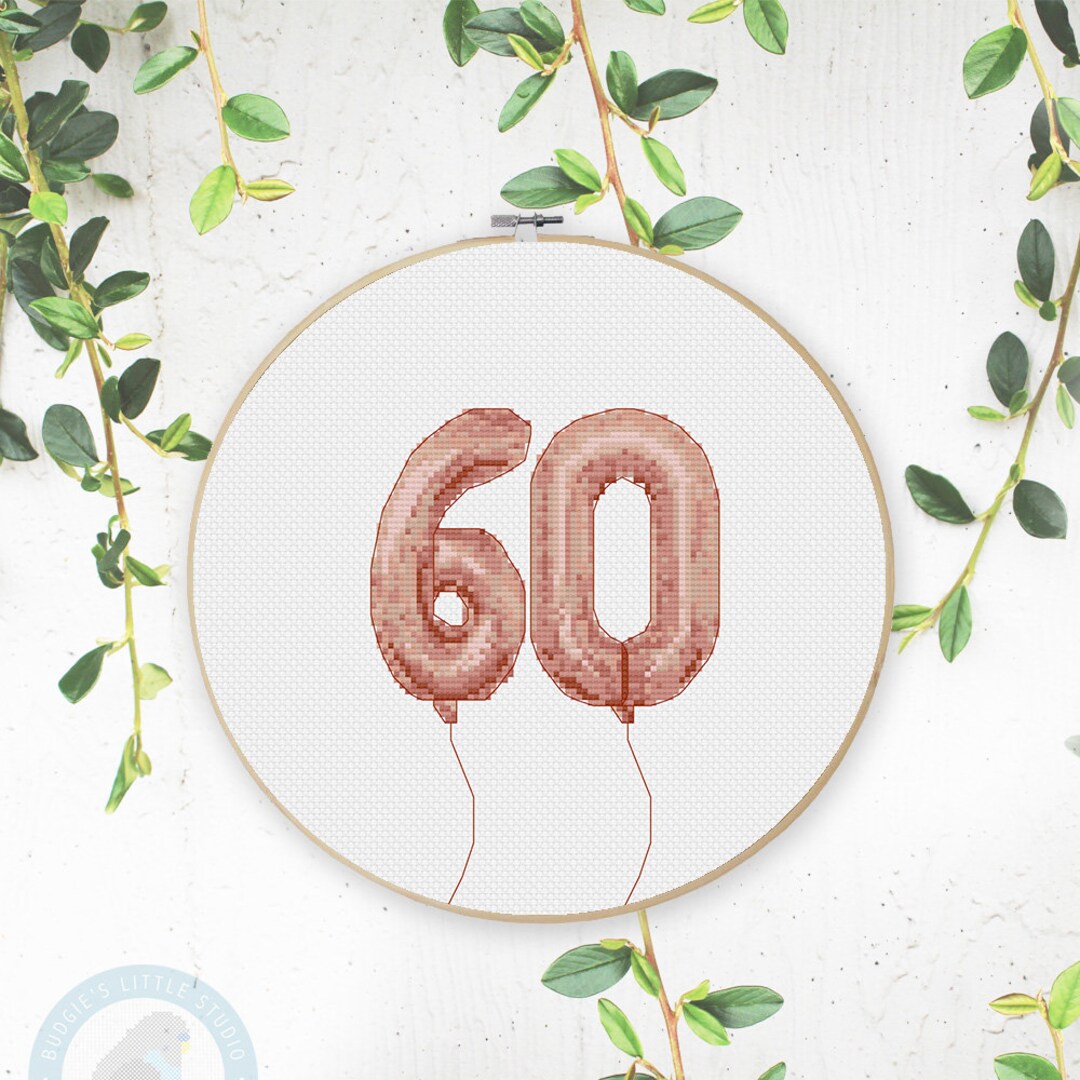 60th Number Balloons Happy Birthday Typography Cross Stitch Pattern ...