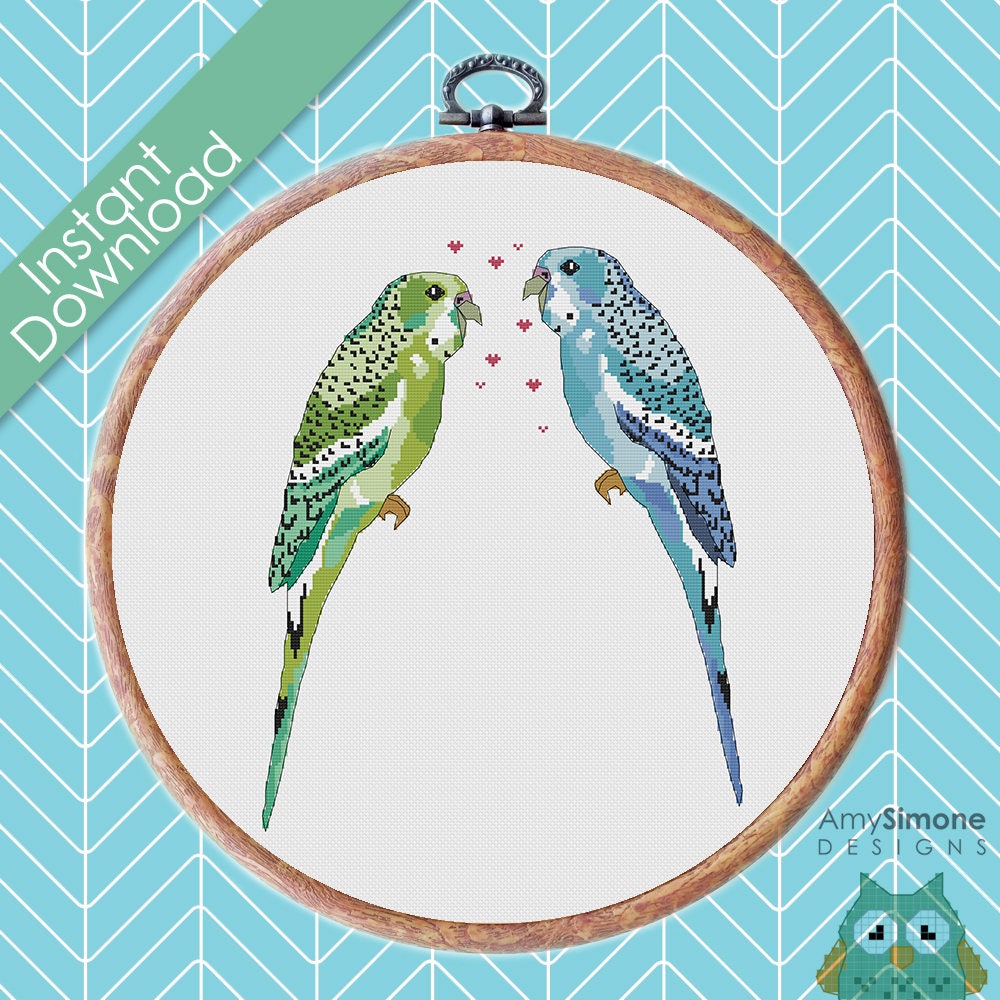 Budgie Parakeet Bird Love Cross Stitch Pattern | Etsy