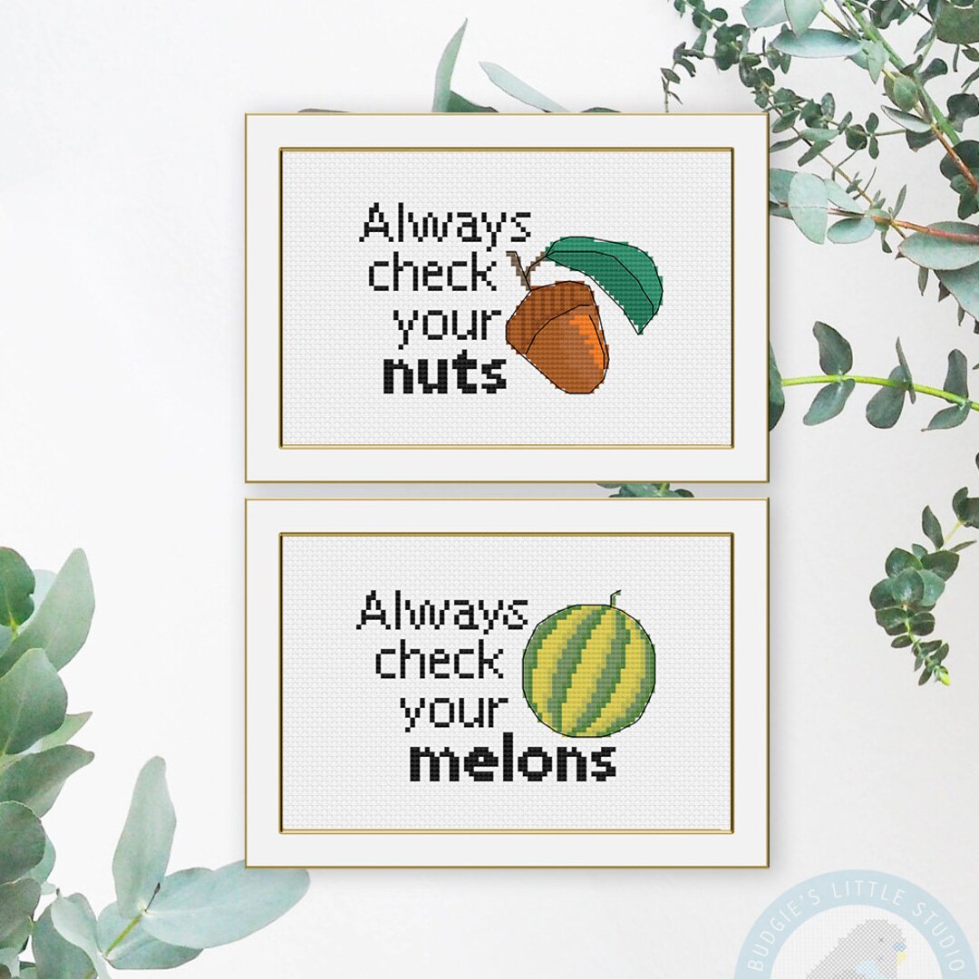 TWO PATTERNS Check Your Nuts / Check Your Melons Cross Stitch Patterns ...