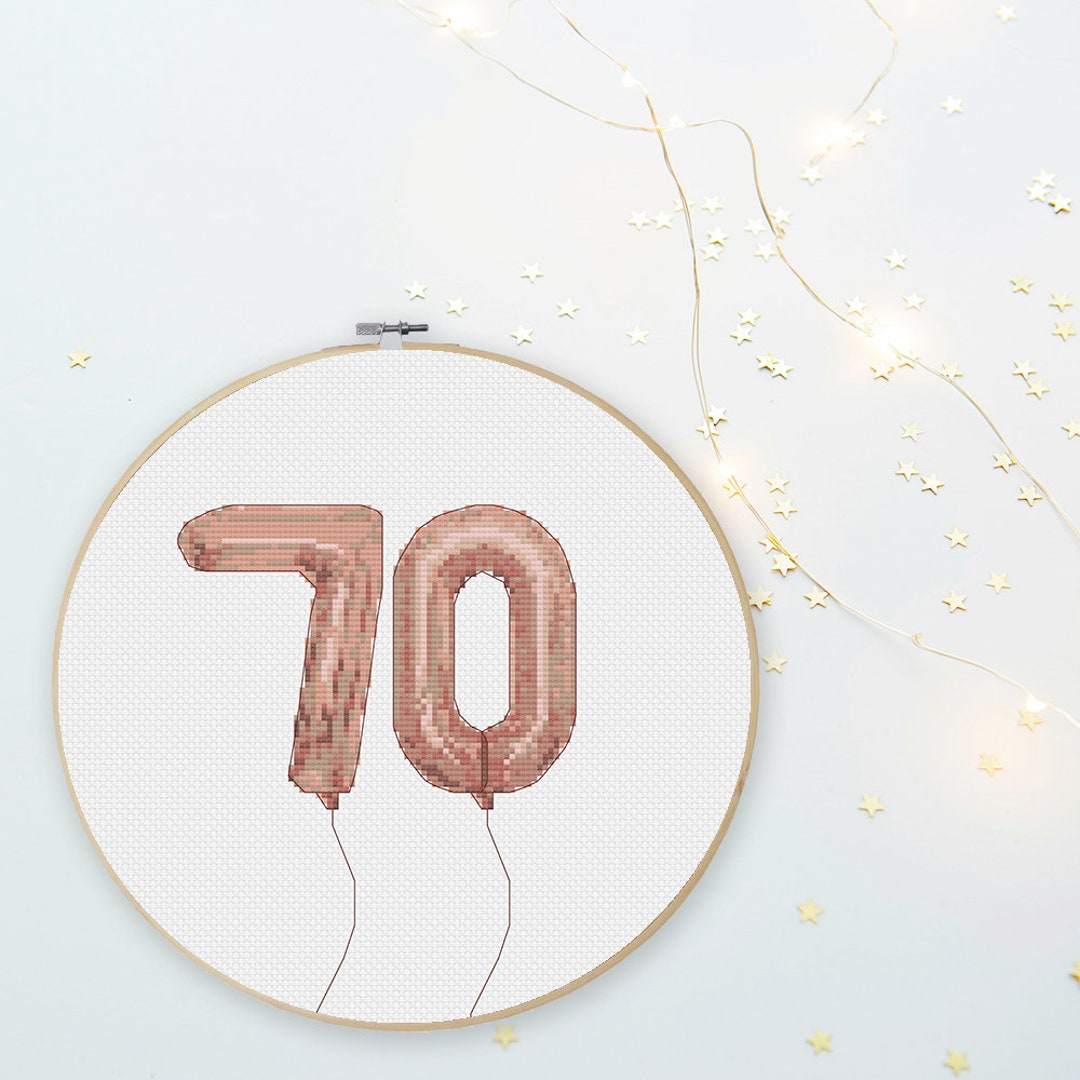 70th Number Balloons Happy Birthday Typography Cross Stitch Pattern ...