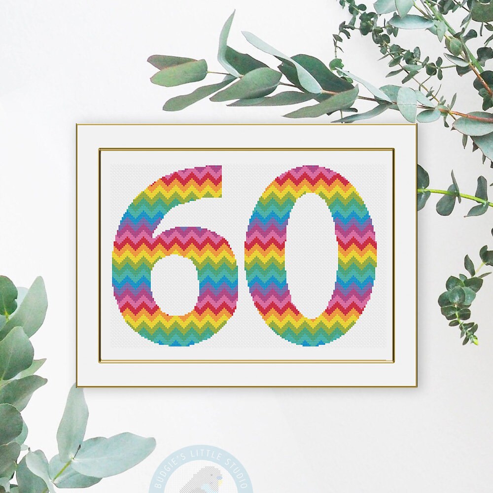 60th Happy Birthday Typography Cross Stitch Pattern | Etsy