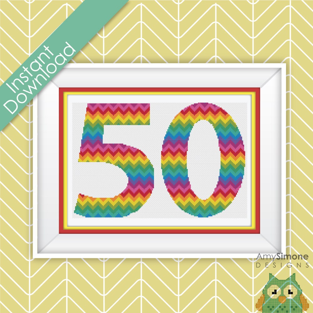 50th Happy Birthday Typography Cross Stitch Pattern | Etsy