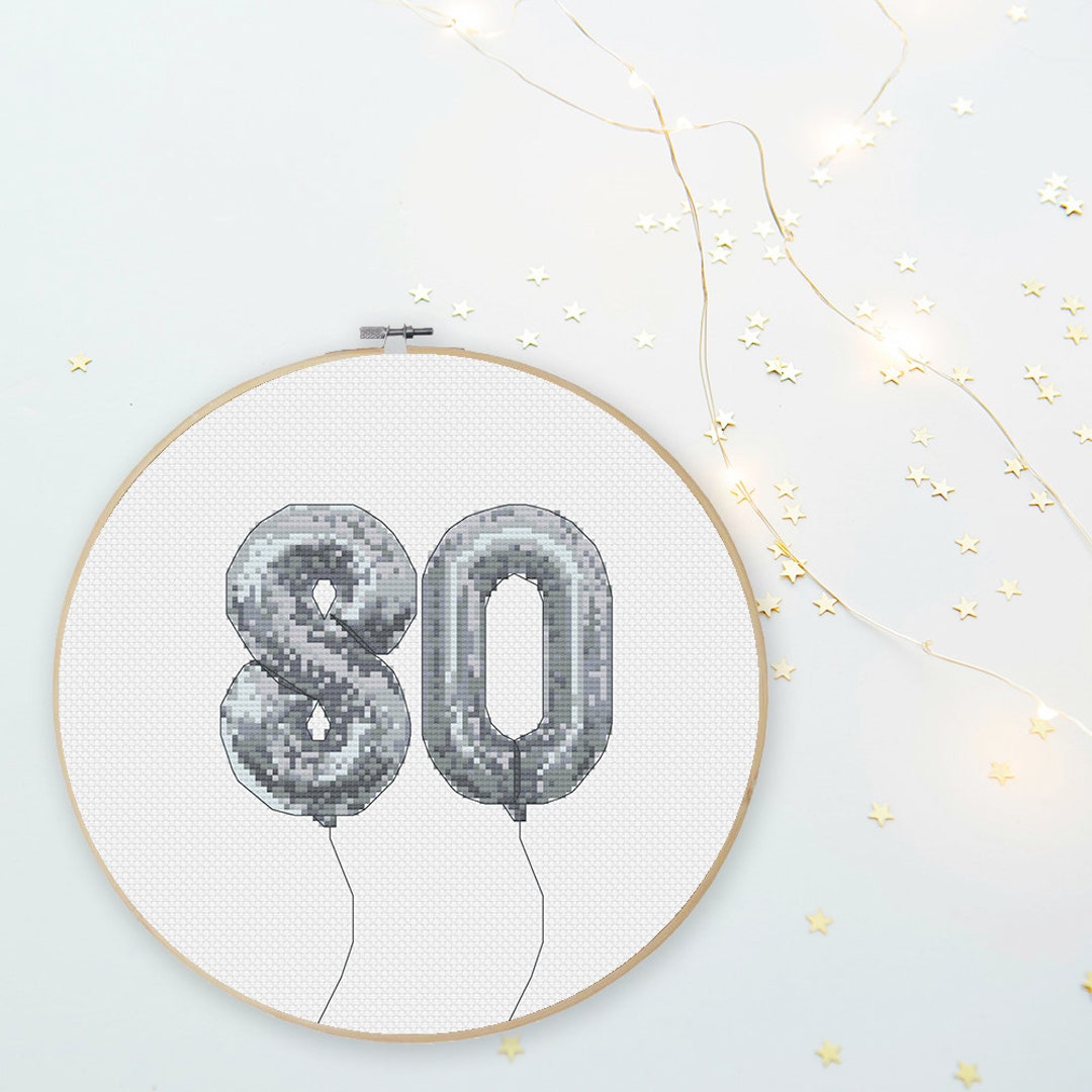 80th Number Balloons Happy Birthday Typography Cross Stitch Pattern ...