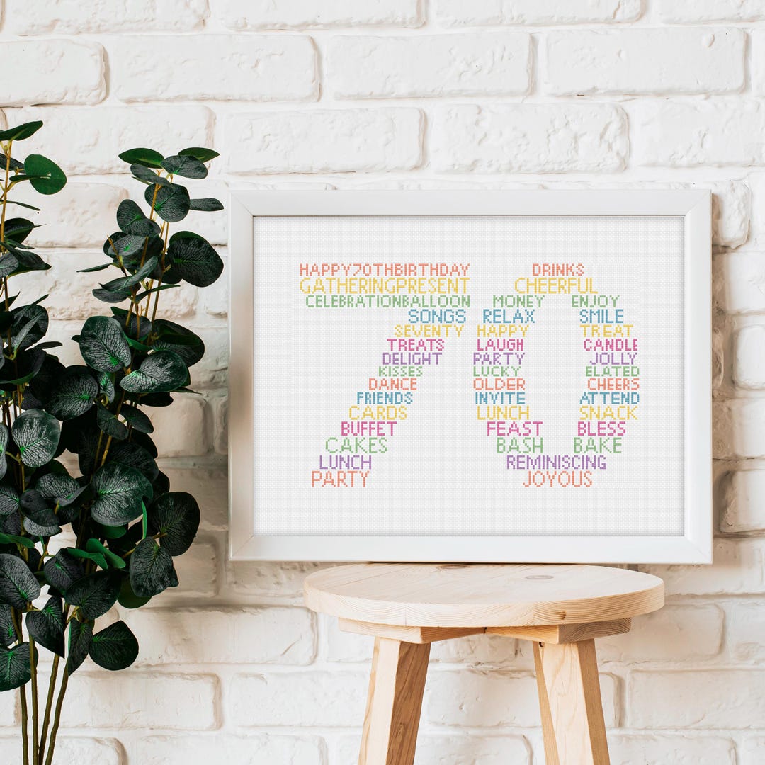 70th Happy Birthday Typography Cross Stitch Pattern - Etsy