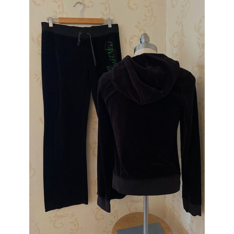 2pc Juicy Couture Velour Matching Set Black Track Suit Ladies Medium ...