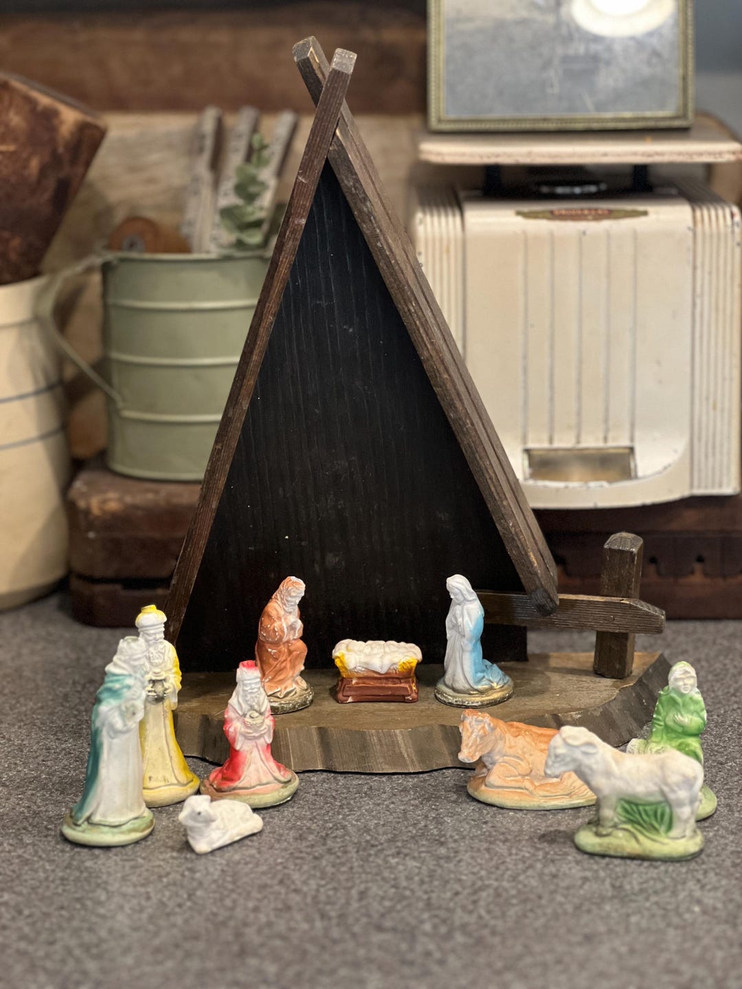 Vintage Chalkware Nativity Set - Etsy