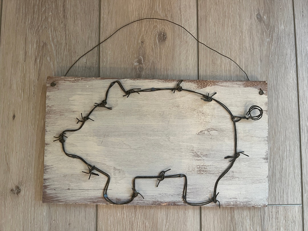 Decorative Barbed Wire Pig on Rustic Wood Wall Hanging - Etsy