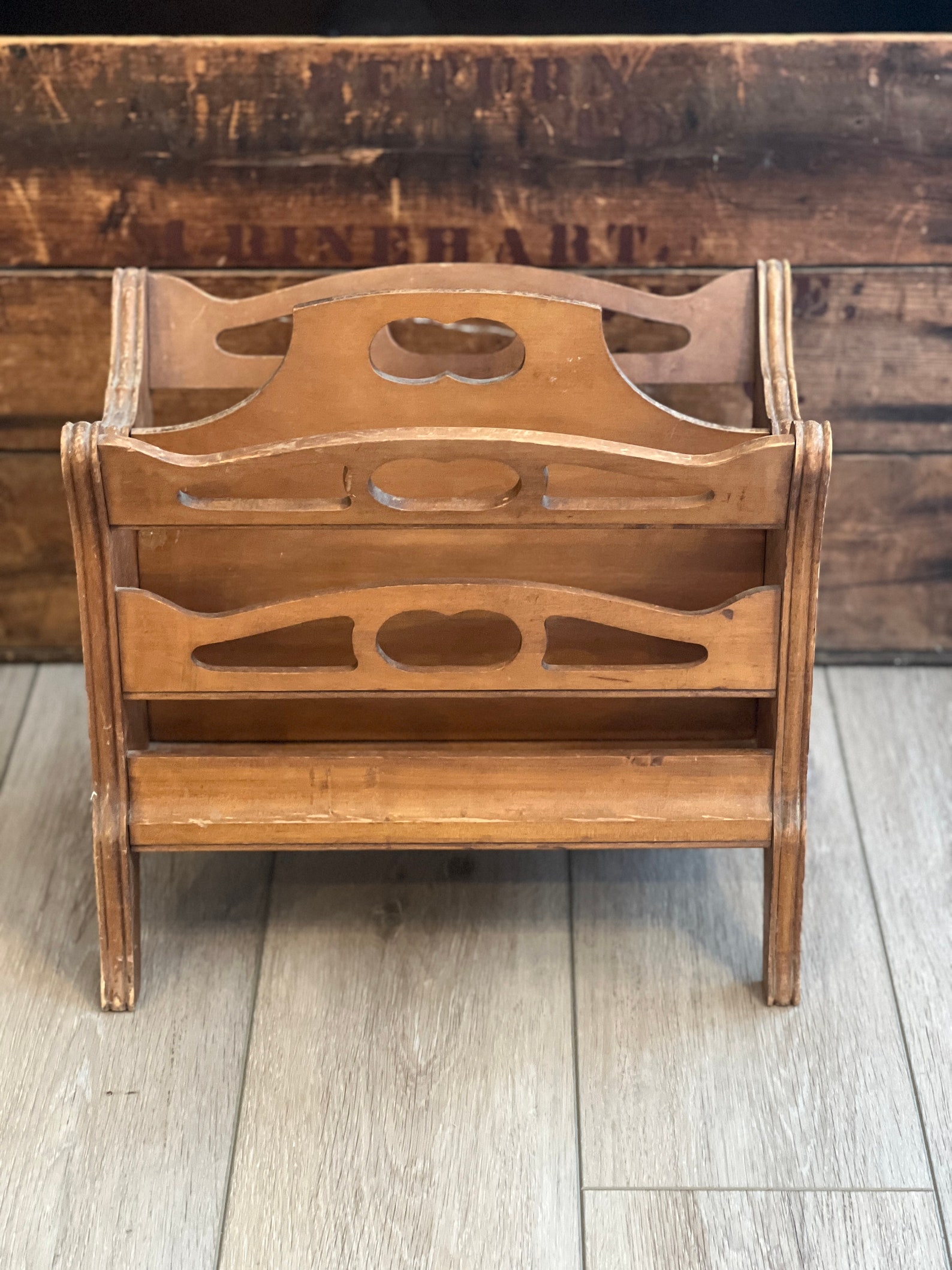 Vintage Magazine Rack Butler Original Book Newspaper Holder Mahogany ...