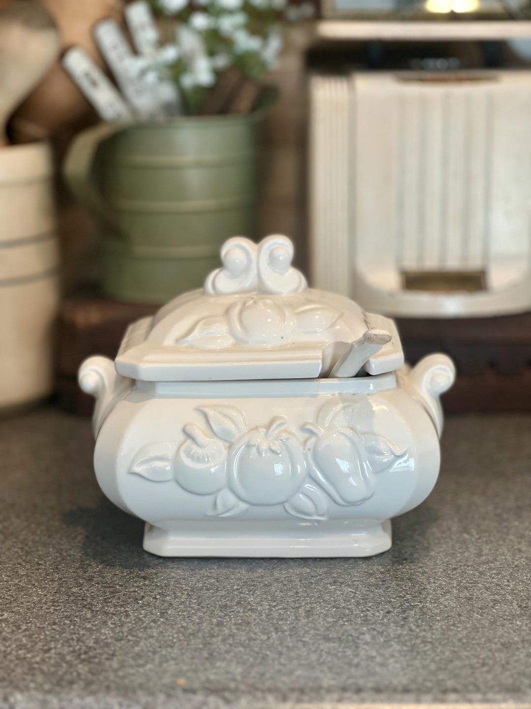 Vintage White Ceramic Small Soup Tureen With Lid and Ladle Made in ...