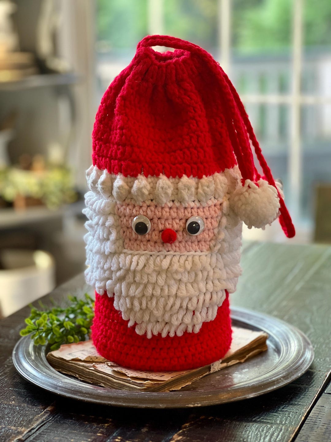 Vintage Kitsch Santa Crochet Drawstring Storage Can Bag - Etsy