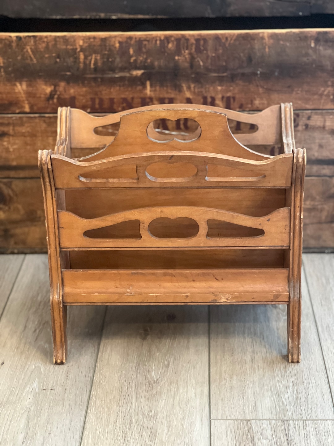 Vintage Magazine Rack Butler Original Book Newspaper Holder Mahogany ...