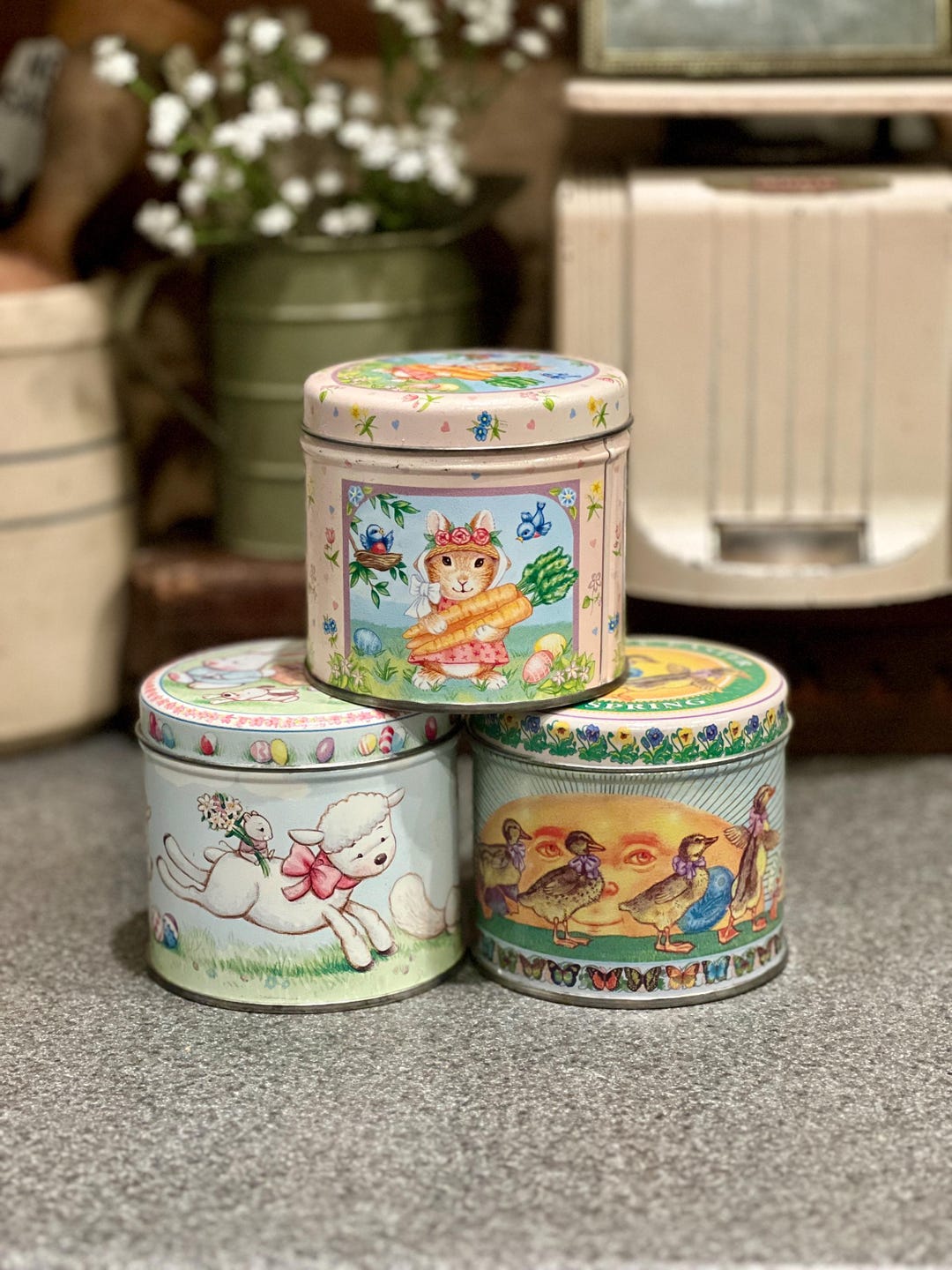 Vintage Spring Easter Bunny Storage Tins Set - Etsy