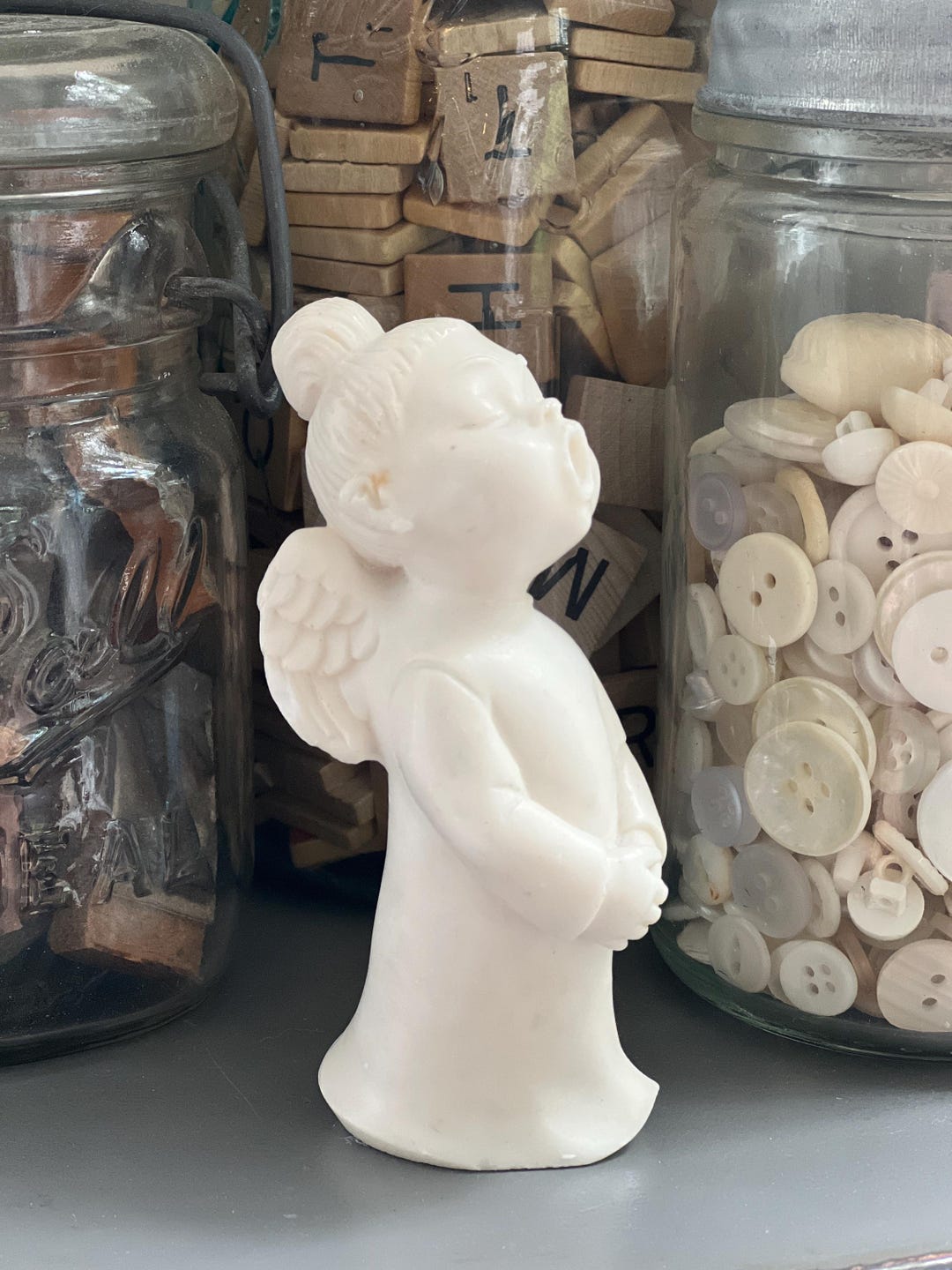 Vintage Alabaster Angel Figurine White Hand Carved Made in Italy - Etsy