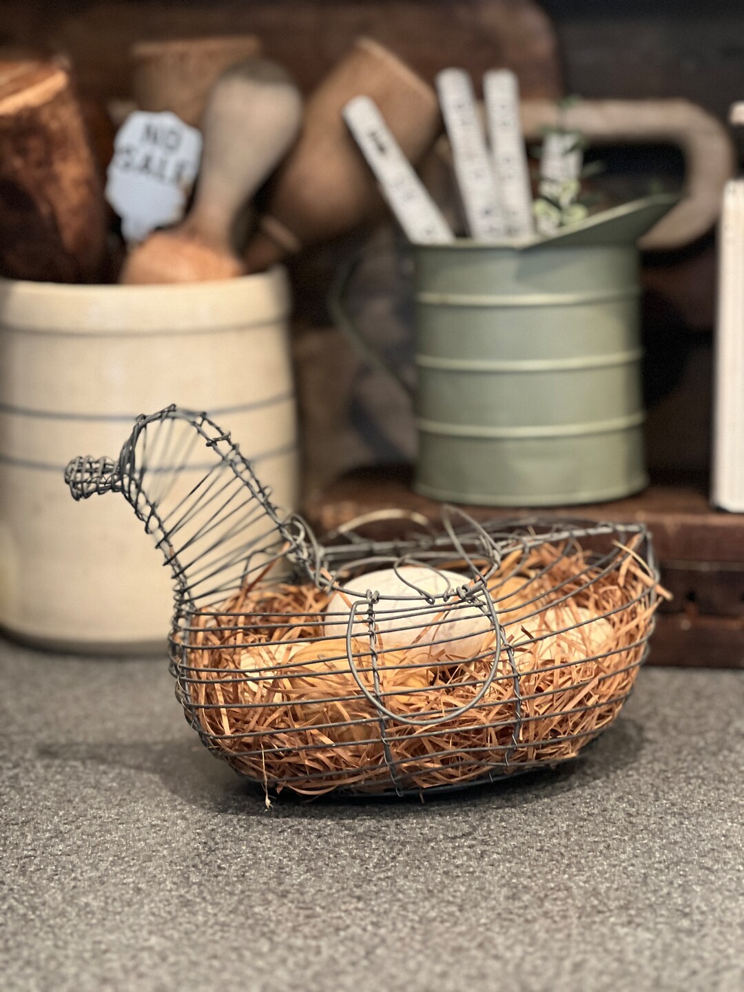 Vintage French Country Chicken Wire Basket Filled With Soap Eggs - Etsy
