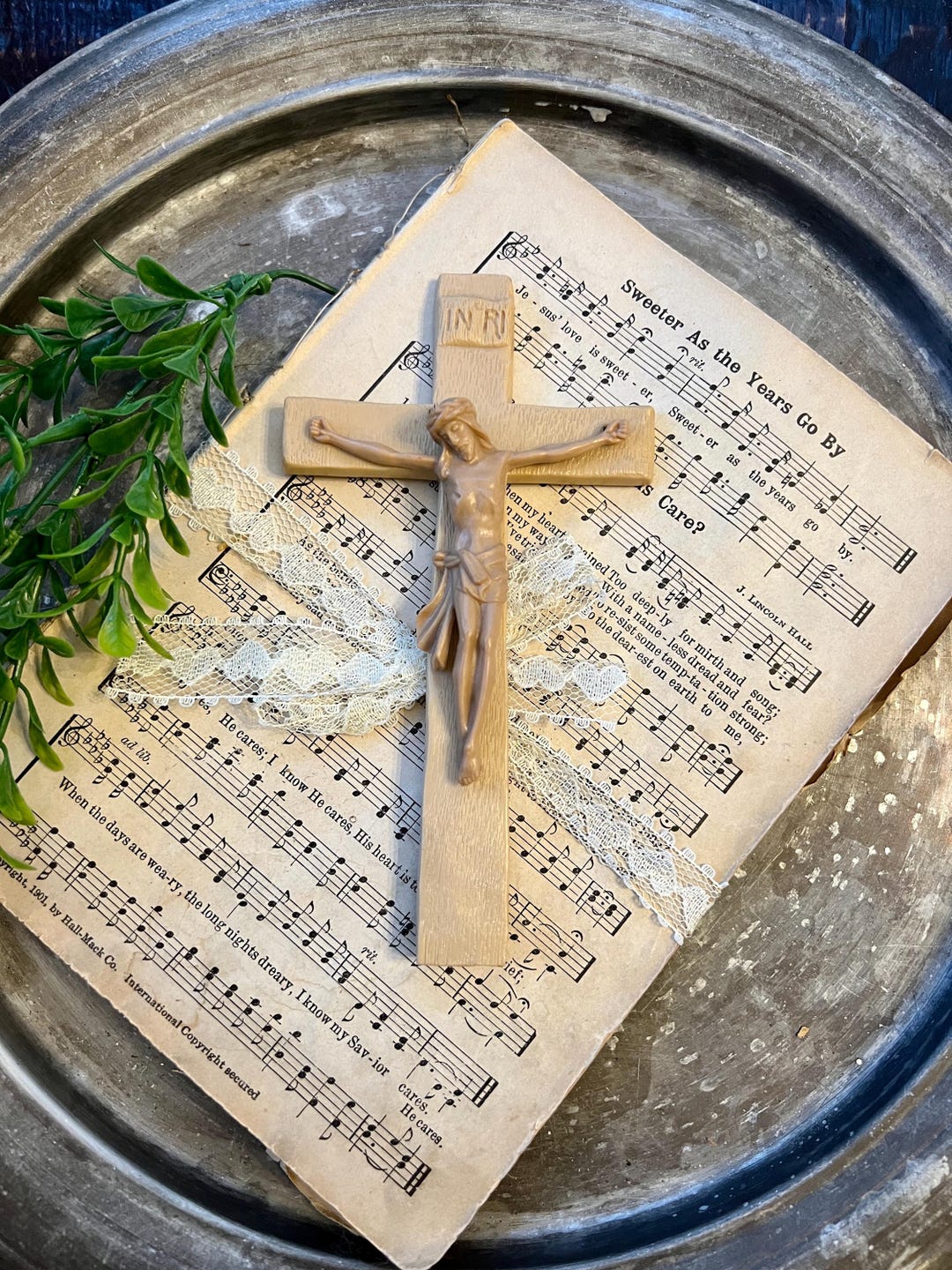 Vintage Tan Crucifix Cross - Etsy