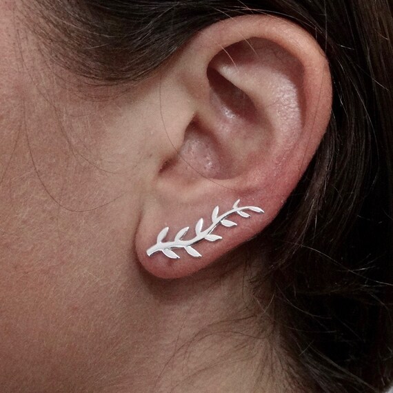 Silver Ear Climber Leaf Ear Climber Climber Earrings Ear Etsy Uk