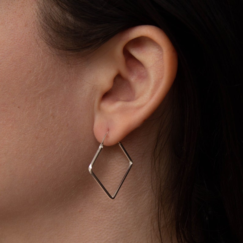 Silver Hoops Silver Hoop Earrings Geometric Hoop Earrings | Etsy