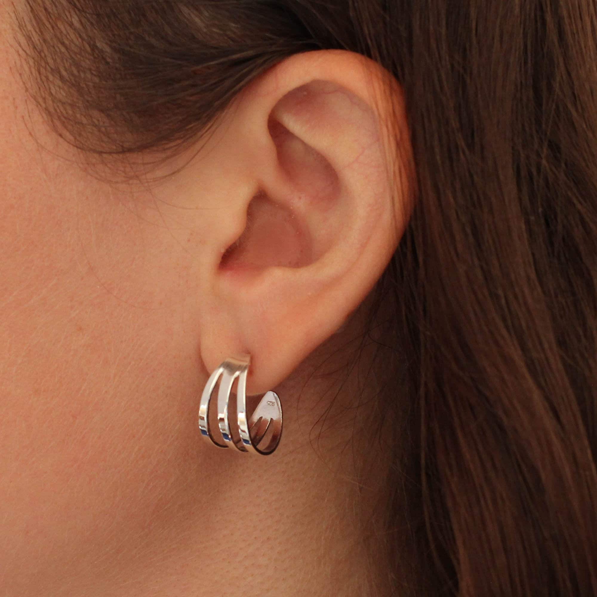 Silver Triple Hoops Chunky Silver Hoops Minimal Hoop - Etsy Canada