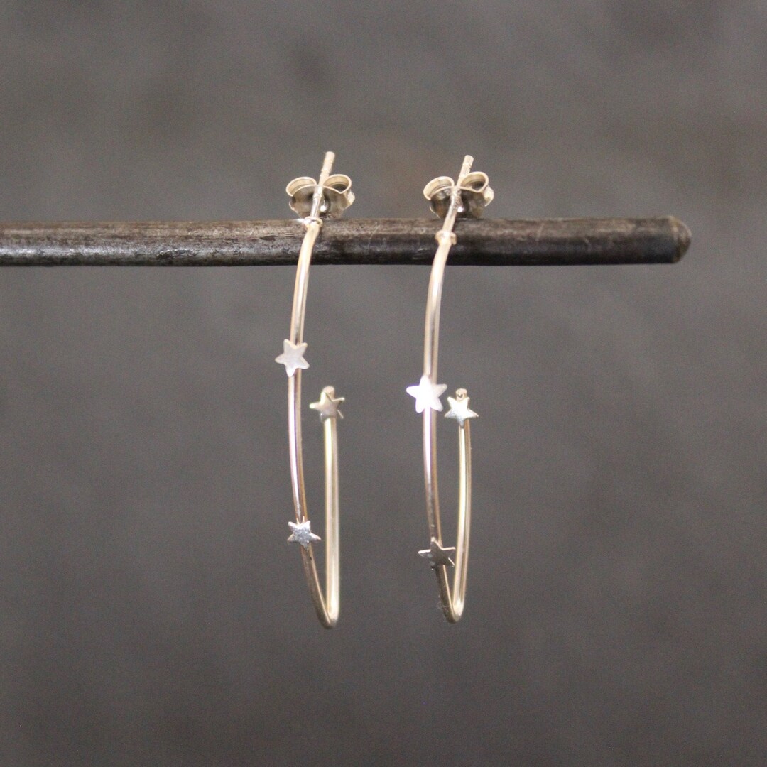 Silver Hoops Silver Hoop Earrings Star Hoops Boho Silver - Etsy
