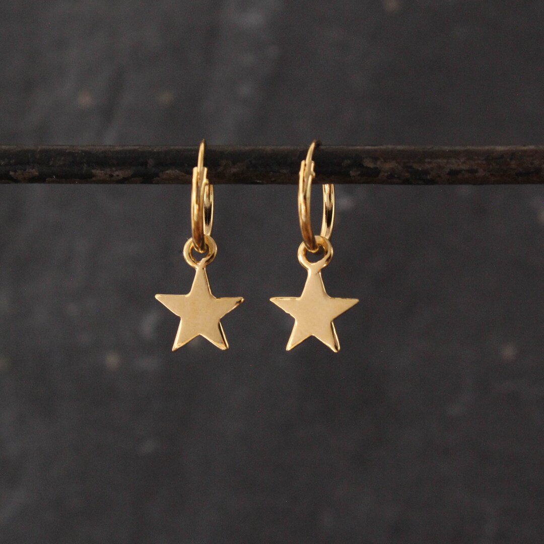 Gold Hoops, Gold Hoop Earrings, Star Hoops, Charm Hoop Earrings, Boho ...