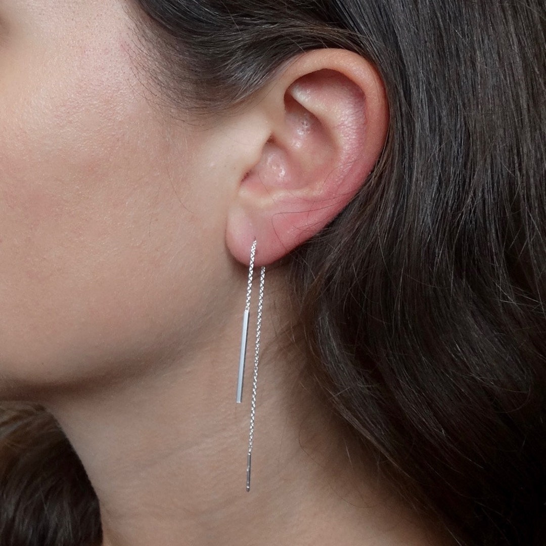Silver Ear Threader, Gold Threader Earrings, Minimal Threaders, Silver ...