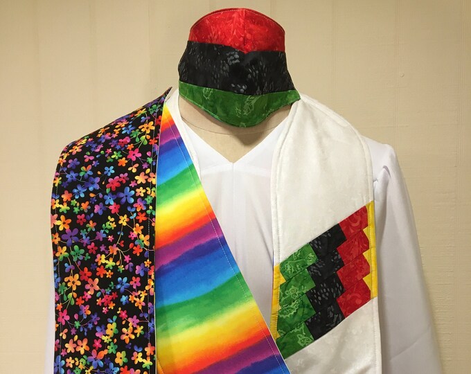 Rainbow, BLM, Reversible Clergy Stole, Matching Reversible Mask ...