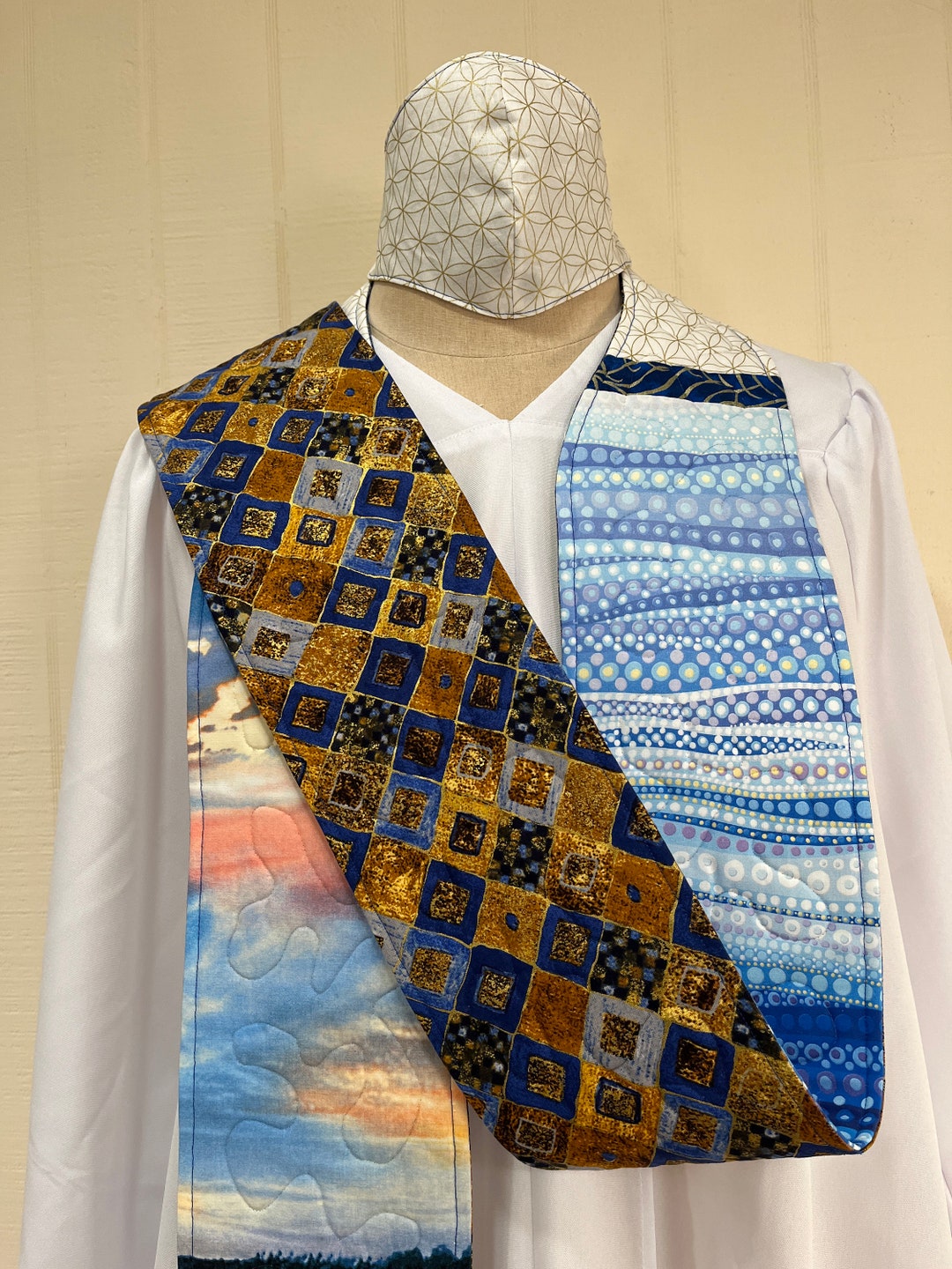 Sunset/royal Blue Clergy Stole, Reversible, Two Works of Art in One ...