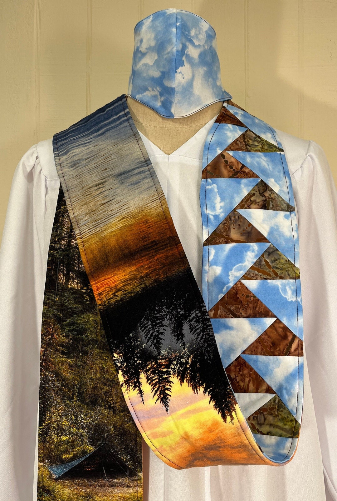 Woodland/sunset Clergy Stole, REVERSIBLE, Two Works of Art in One Stole ...