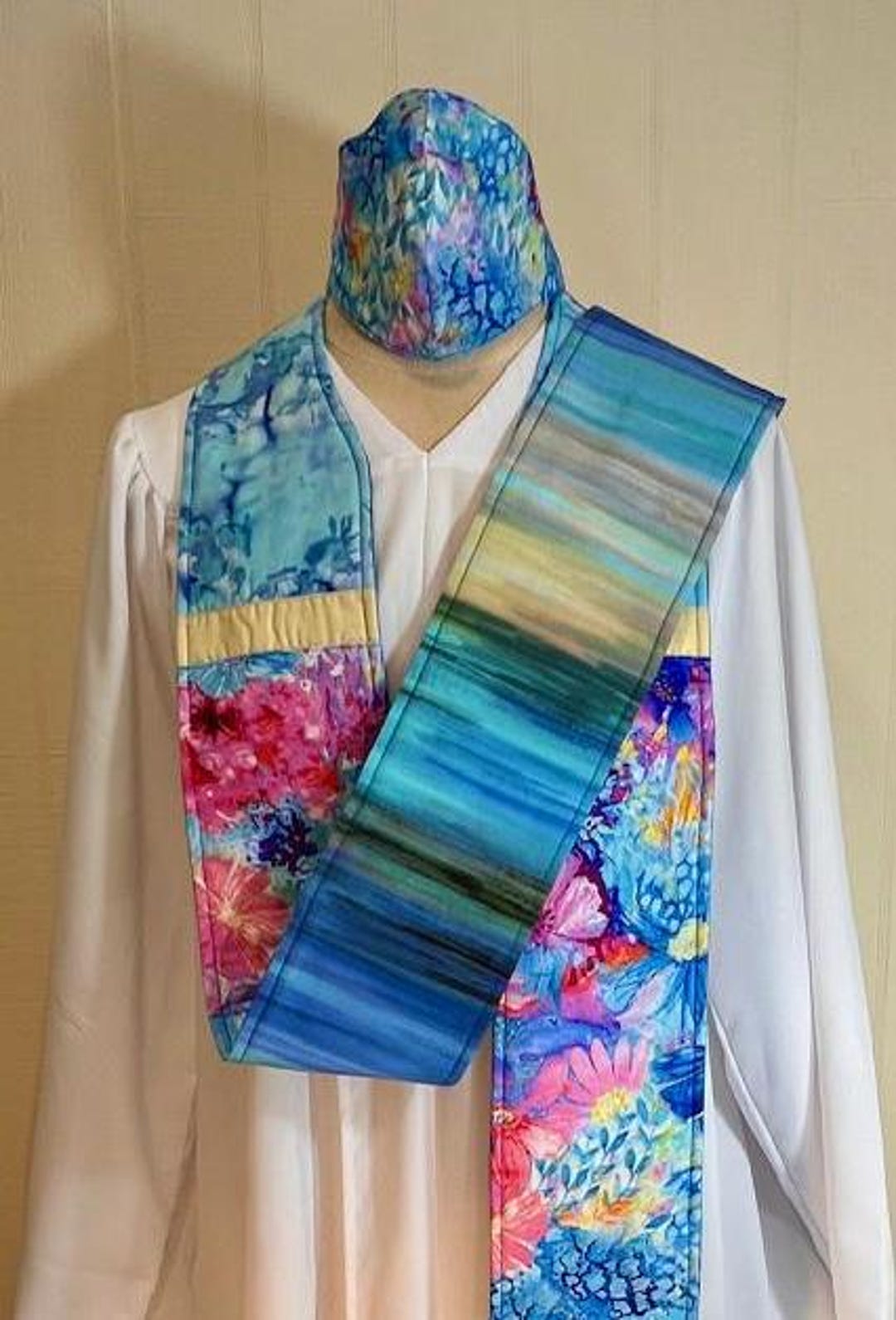 Floral/water Clergy Stole, REVERSIBLE, Two Works of Art in One Stole ...