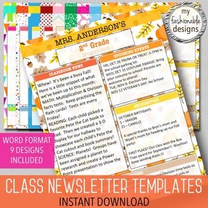 Word Format Classroom Newsletter Templates, 9 Designs Included, Teacher ...