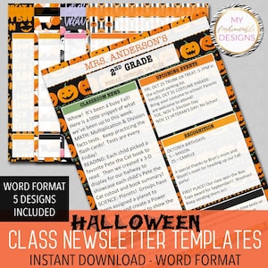 Halloween Newsletter Templates, 5 Designs Included, Teacher Newsletter ...