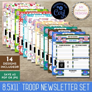 Troop Newsletter Template Set 14 Designs 8.5x11 Save as JPG & PDF Corjl ...
