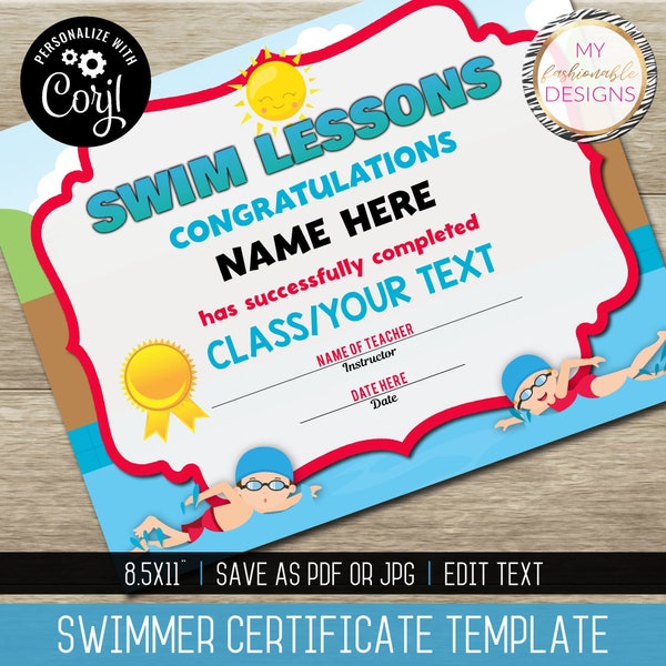 Swimming Certificate - Etsy