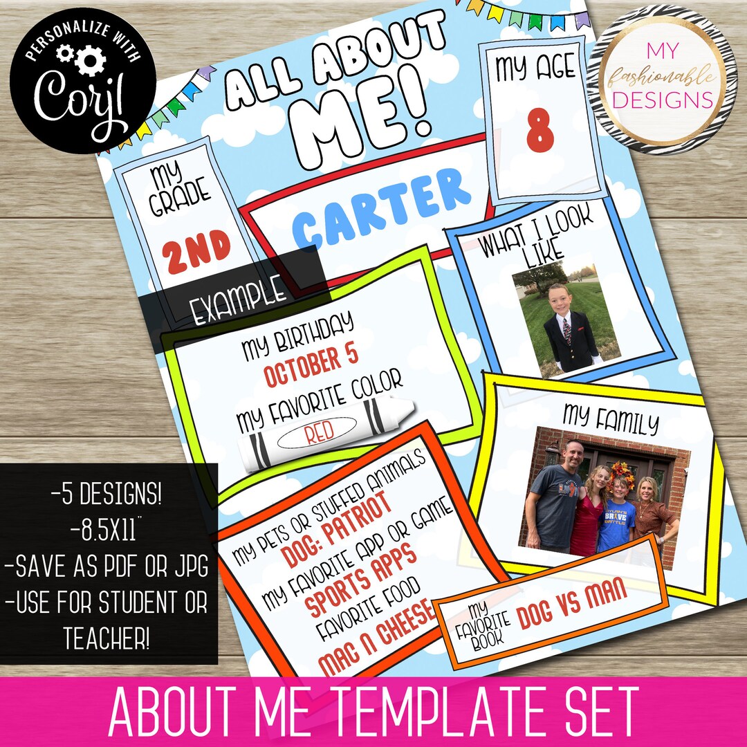 Student or Teacher About Me Template - 8.5x11" - Save as JPG or PDF ...