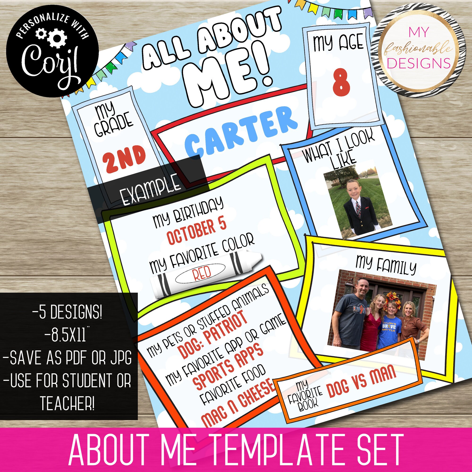 Student or Teacher About Me Template - 8.5x11" - Save as JPG or PDF ...