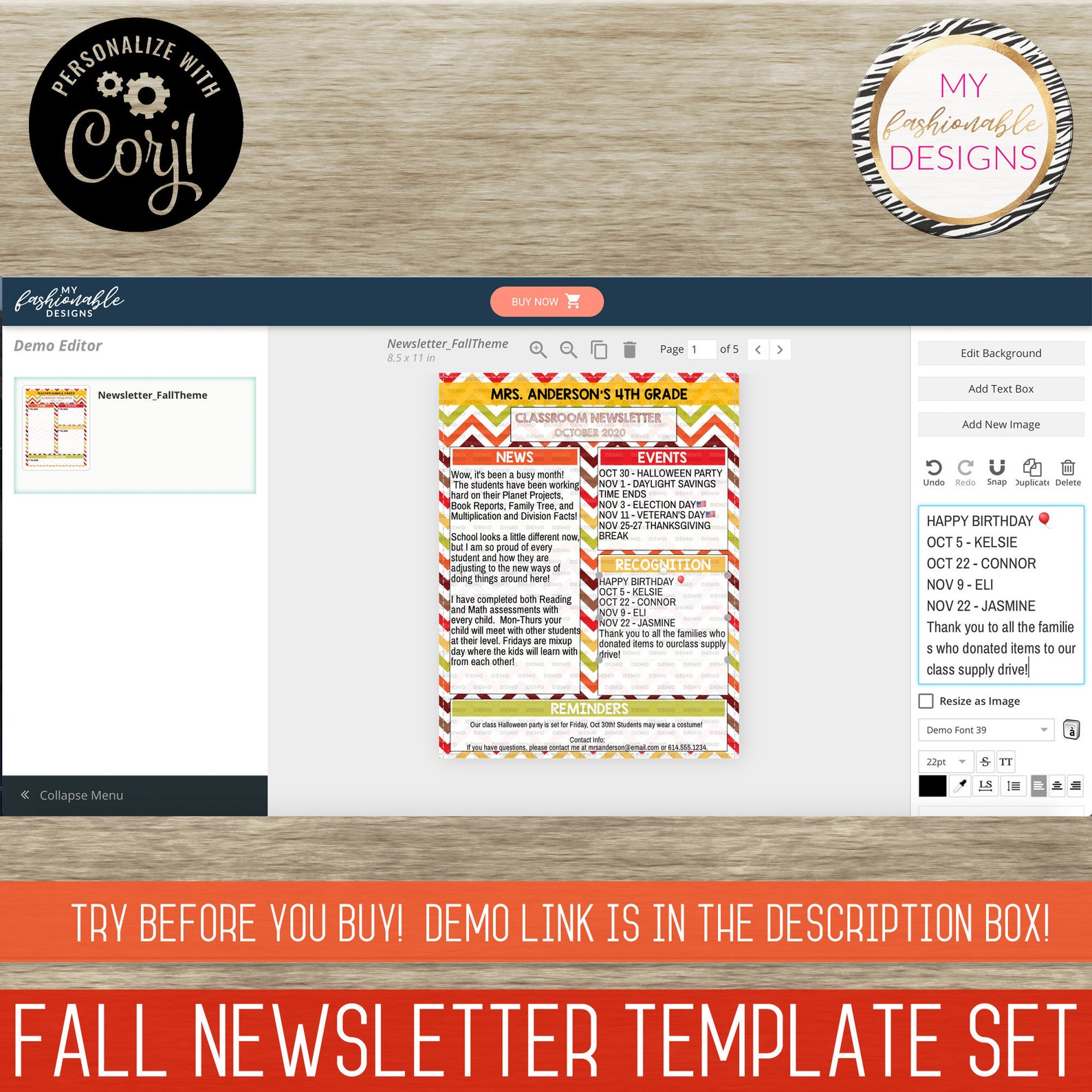 Editable Fall Newsletter Template Set 5 Designs - Etsy