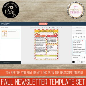 Editable Fall Newsletter Template Set 5 Designs - Etsy