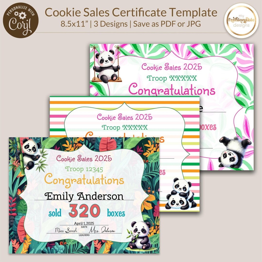 2025 Cookie Sales Certificate - 8.5x11" - Corjl Self-edit Template ...