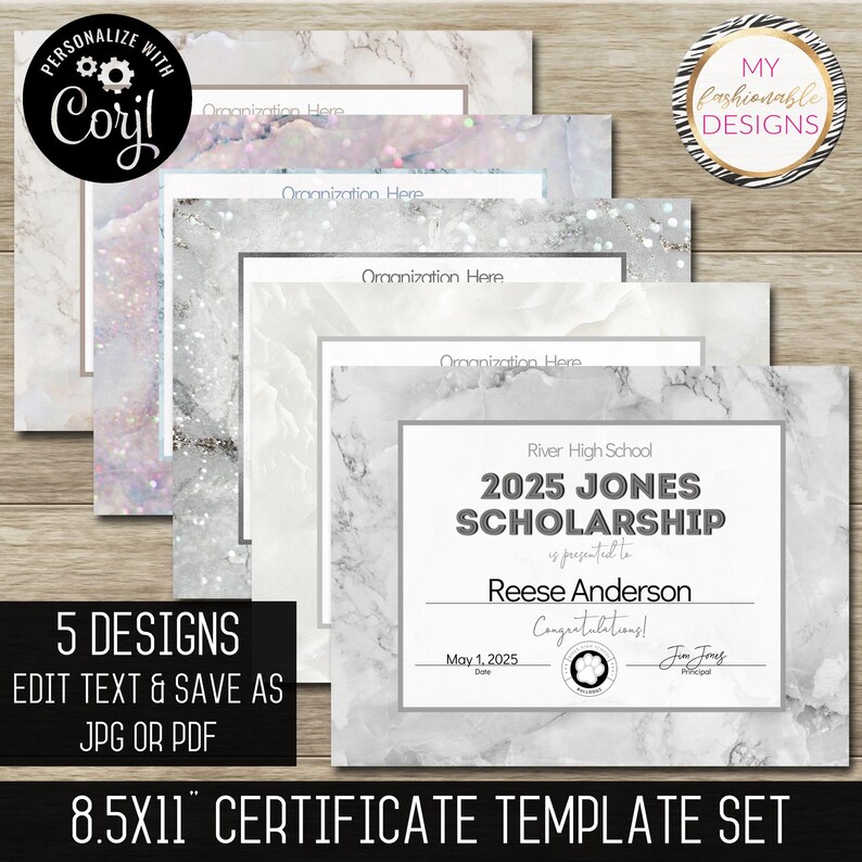 Certificate Template Set - 5 Design Templates! 8.5x11" - Save as JPG or ...