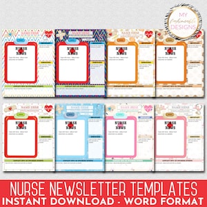 Nurse Newsletter Templates, 8 Designs Included, Word Format, Instant ...