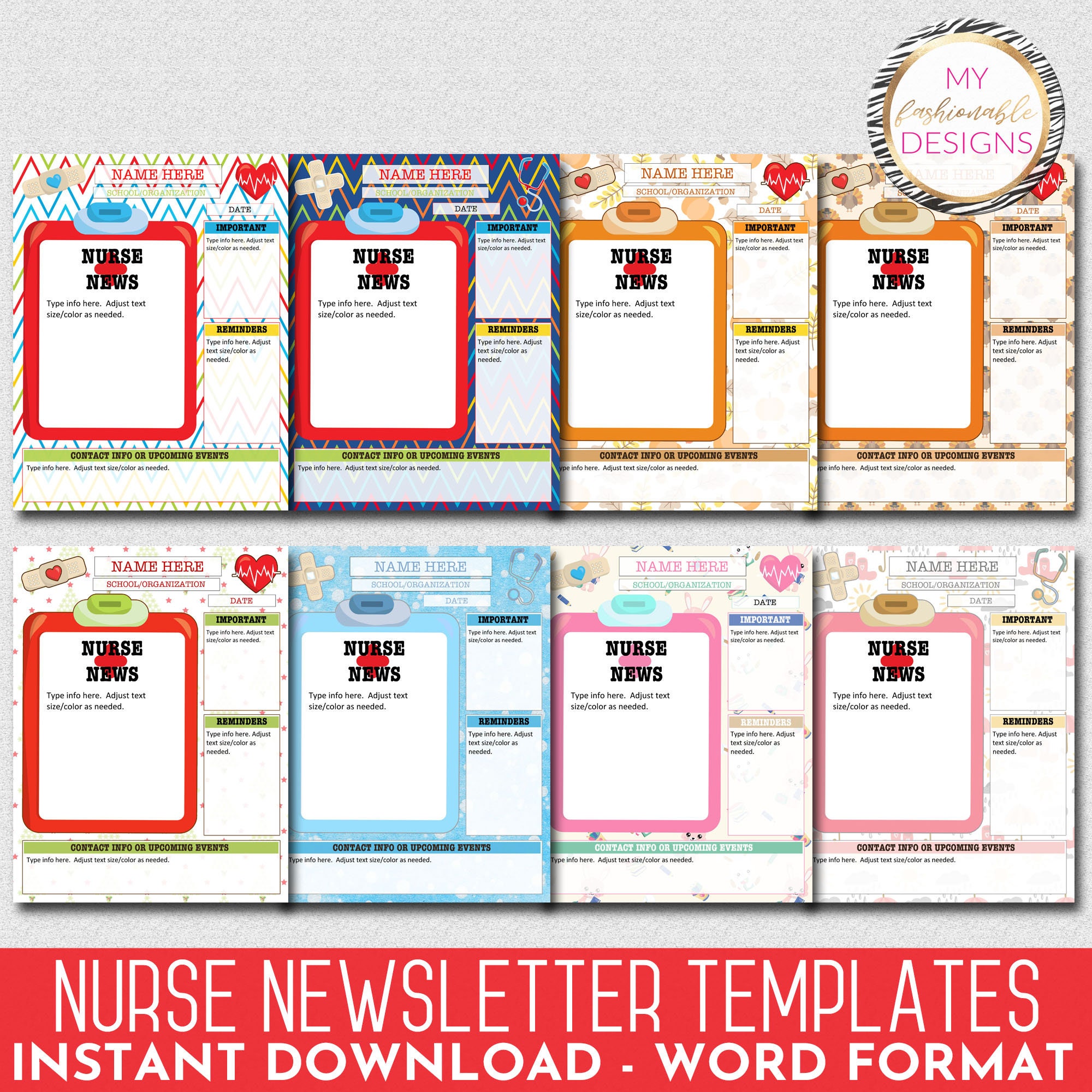 Nurse Newsletter Templates, 8 Designs Included, Word Format, Instant ...