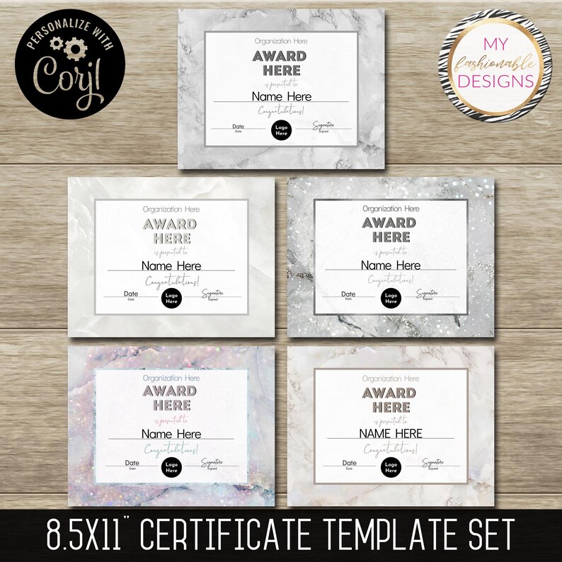 Certificate Template Set - 5 Design Templates! 8.5x11" - Save as JPG or ...