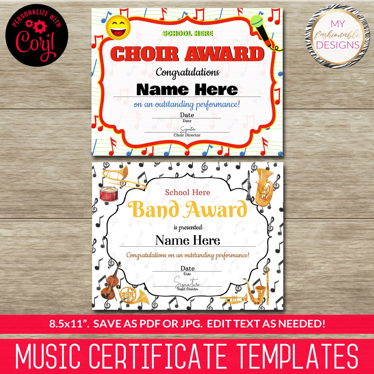 Music Certificate Template Set - Choir Award, Band Award - 7 Designs ...