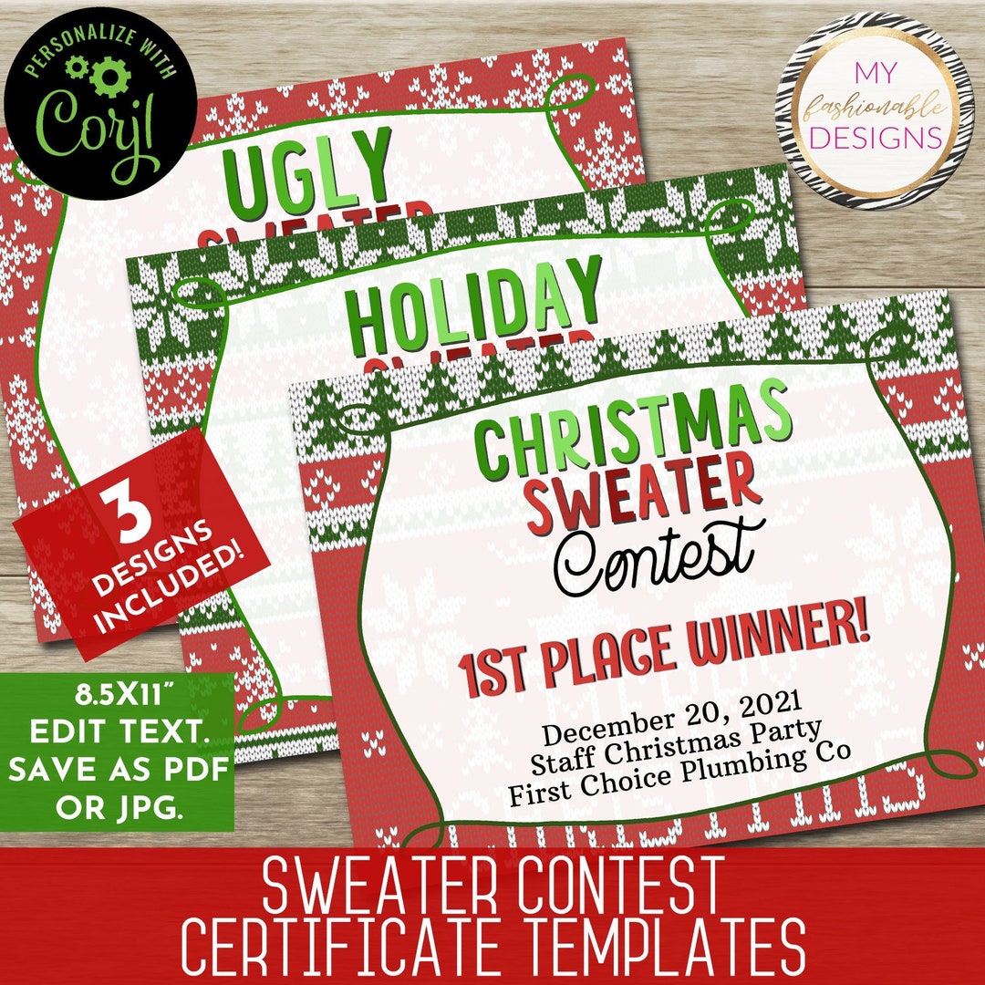 Christmas Sweater Certificate Template Set - 3 Designs!!! 8.5x11 ...