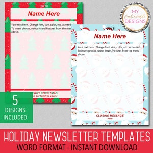 Holiday Newsletter Templates, 5 Designs Included, Christmas Newsletter ...