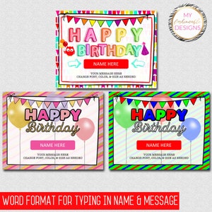 Happy Birthday Certificate Set, 8.5x11" Word Format, Instant Download ...